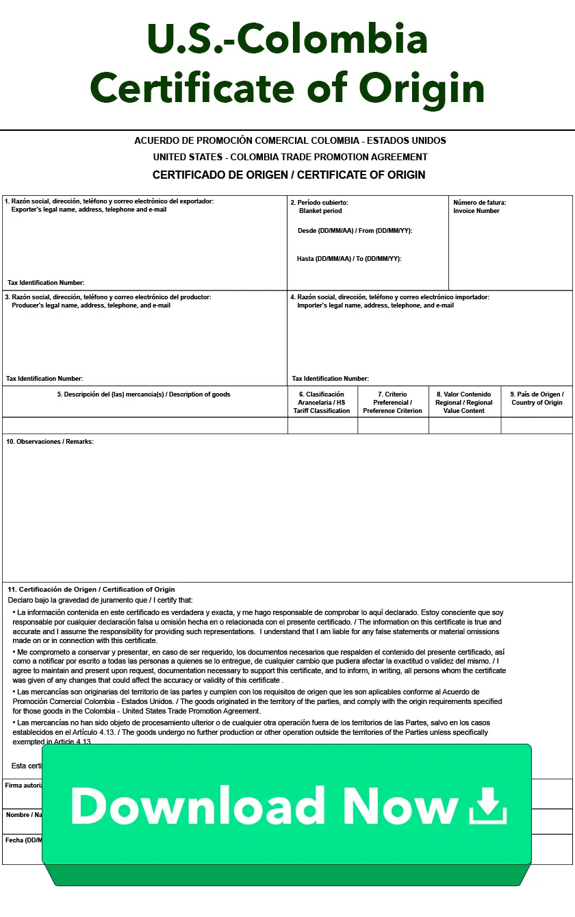 U.S. -CAFTA-DR Certificate of Origin